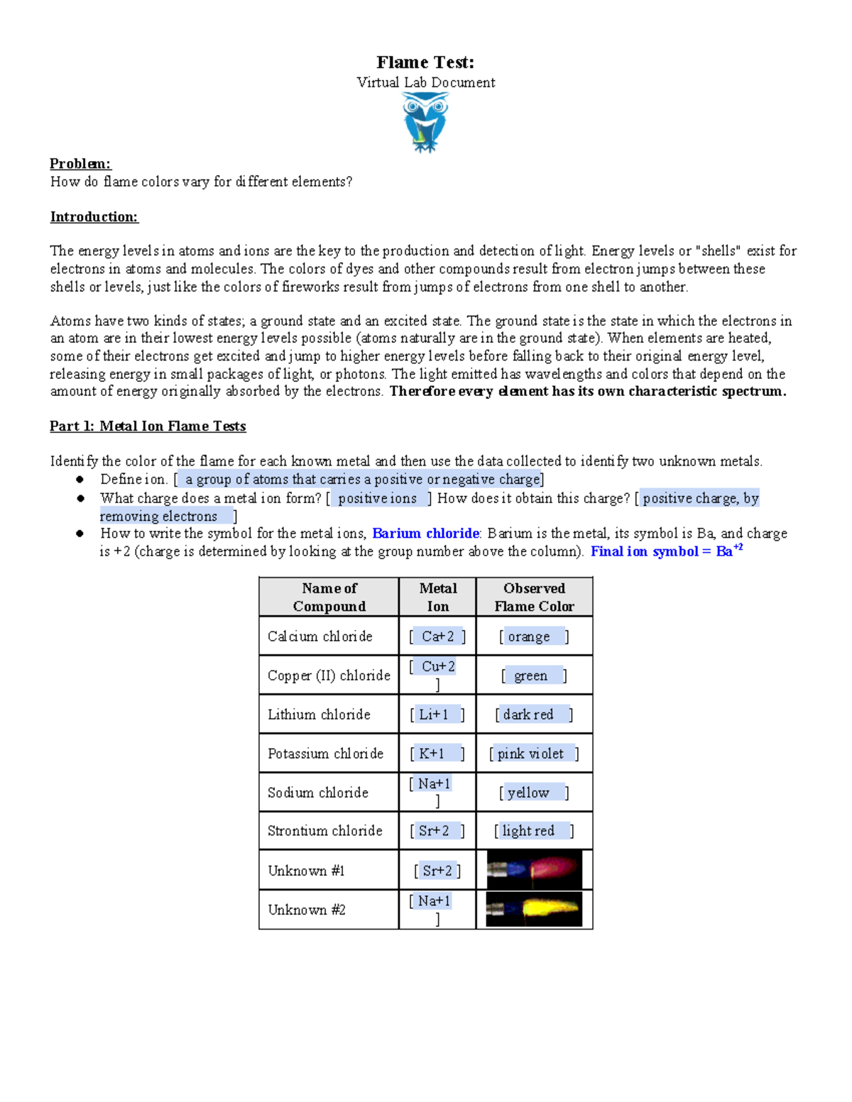 Virtual Lab: Flame Test & Emission Spectra Analysis - Studocu