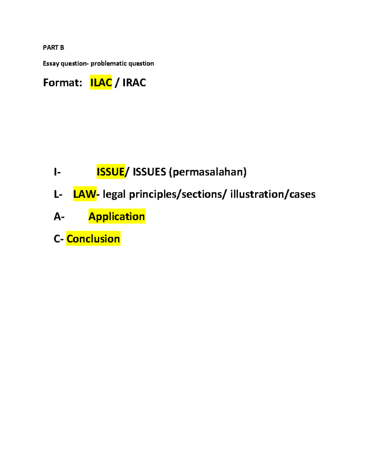 Sample how to answer ILAC - PART B Essay question- problematic question ...