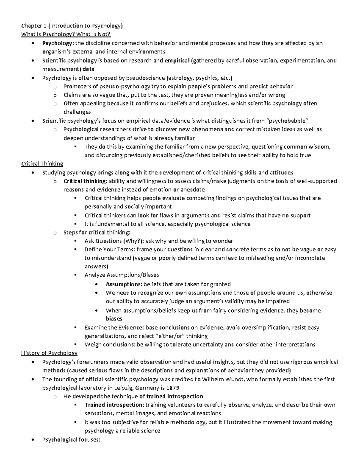 Gen Psych Notes Ch 1 - Overview of Introduction to Psychology - Studocu