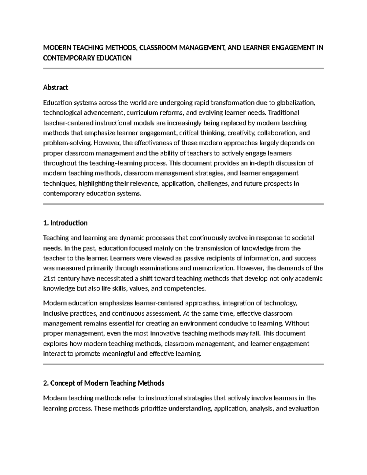 MODERN TEACHING METHODS & CLASSROOM MANAGEMENT IN EDUCATION - Studocu