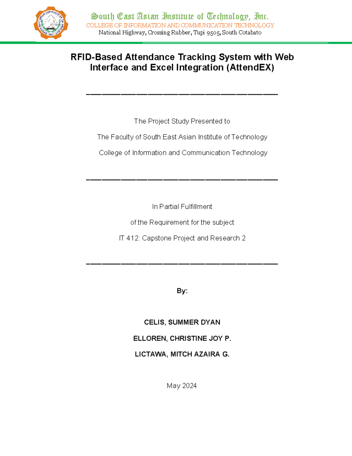 IT 412: Capstone Project - RFID Attendance Tracking System with Web ...