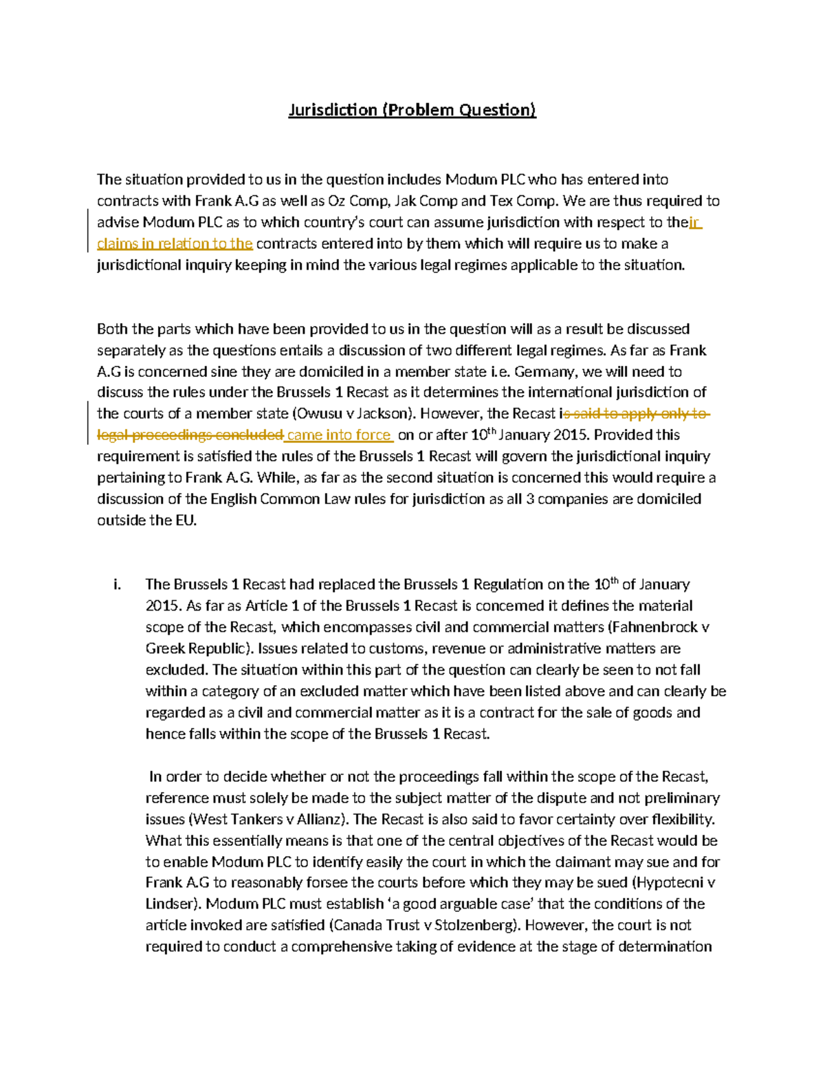 Jurisdiction Analysis for Contracts Involving Modum PLC: A Legal ...