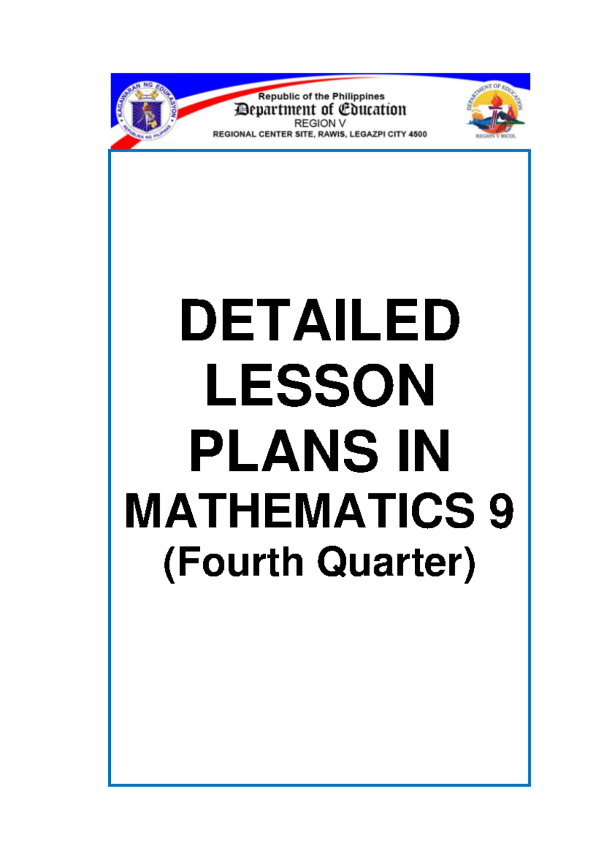 Mathematics 9 Lesson Plans for Q4 - Detailed Learning Activities - Studocu