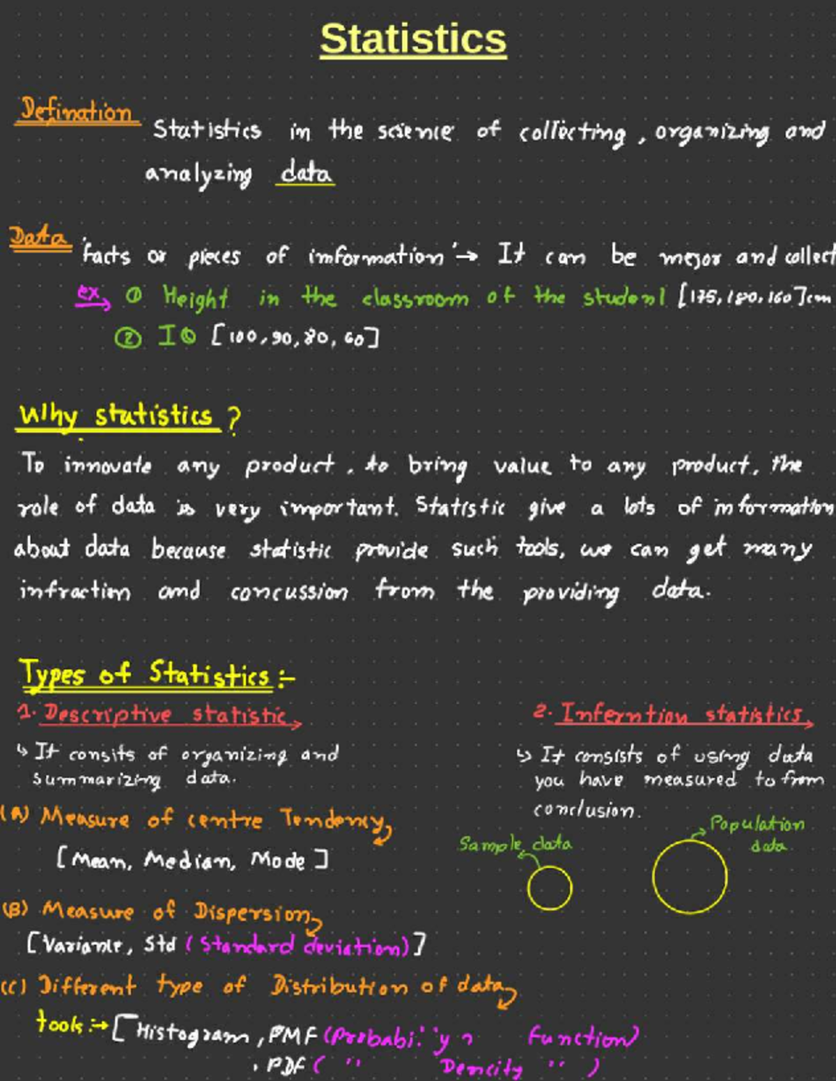 Statistics Definitions and Concepts - Handwritten Notes 1718817281 ...