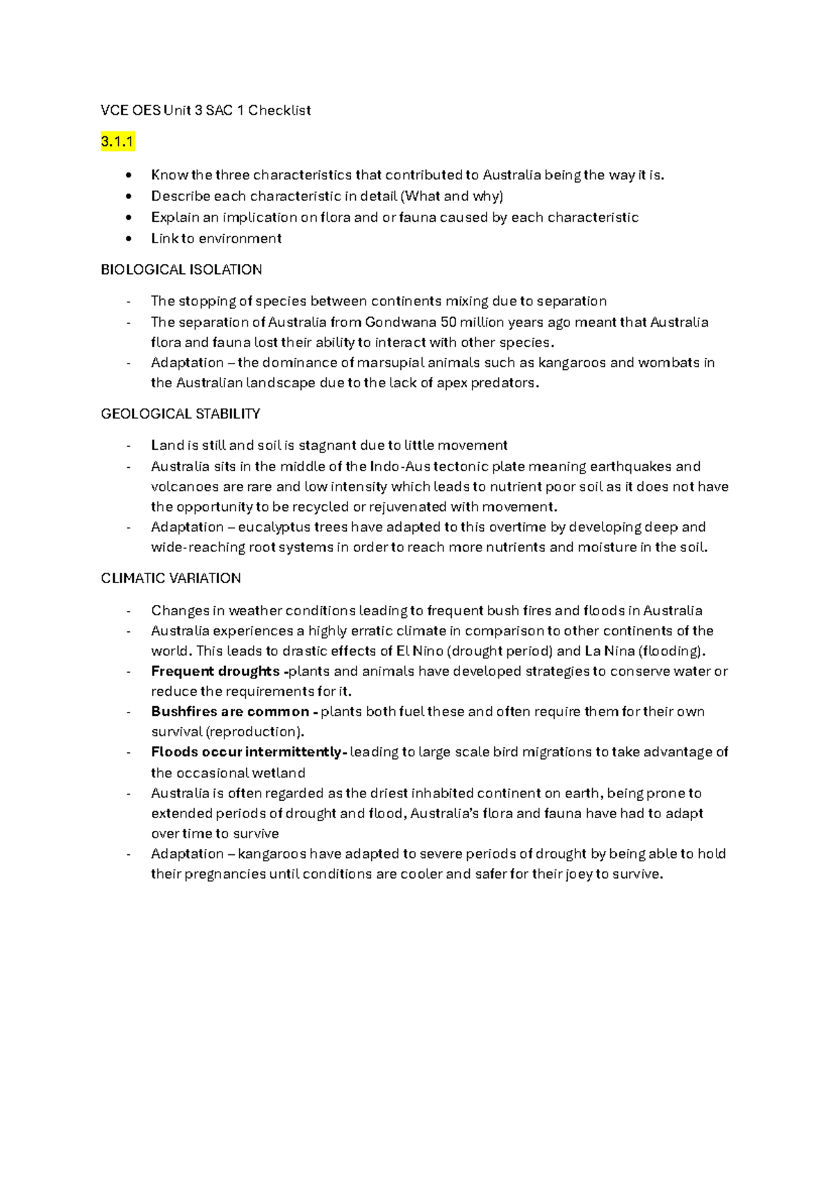 VCE OES Unit 3 SAC 1 Checklist & Summary: Environment and Relationships ...