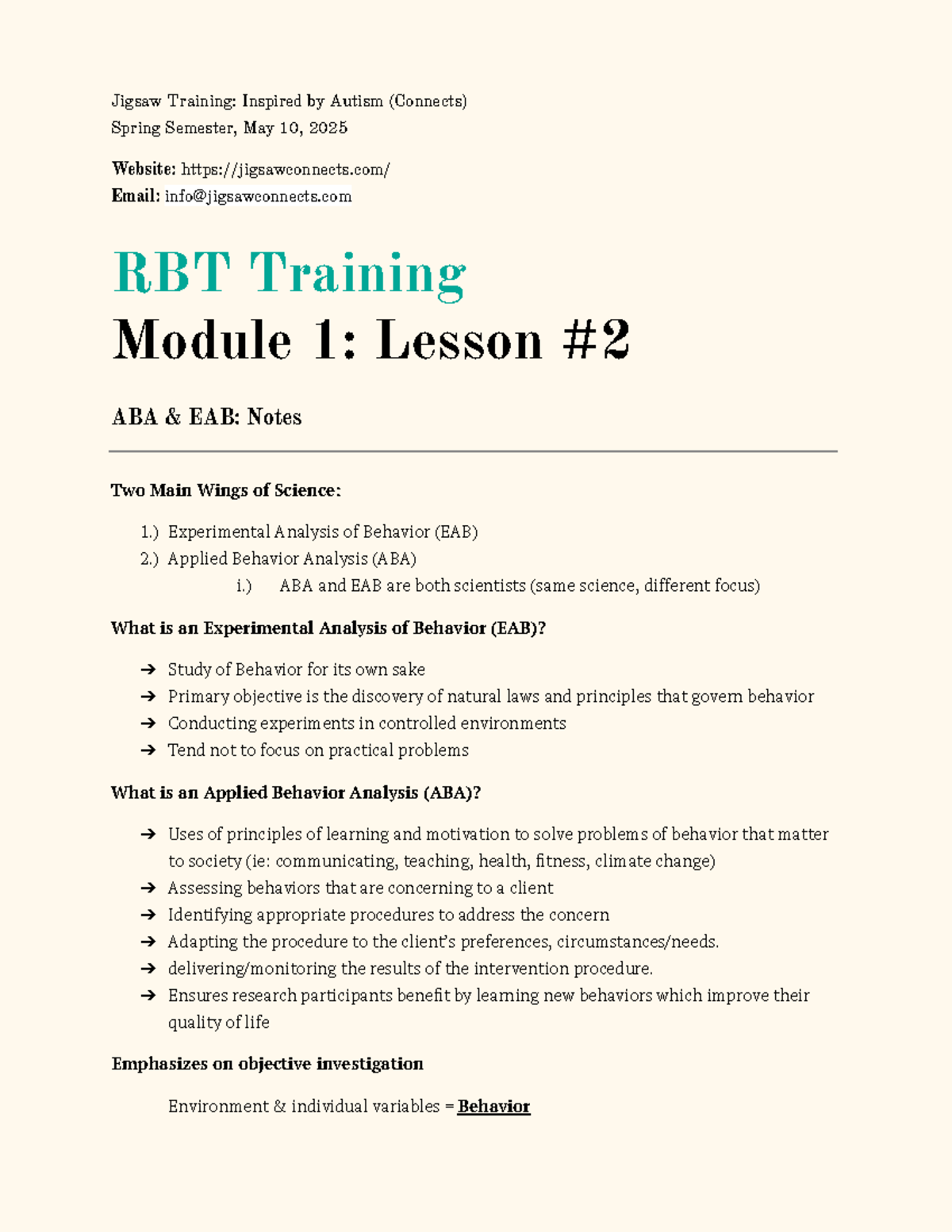RBT Module 1: Lesson #2 - Understanding ABA & EAB Principles - Studocu