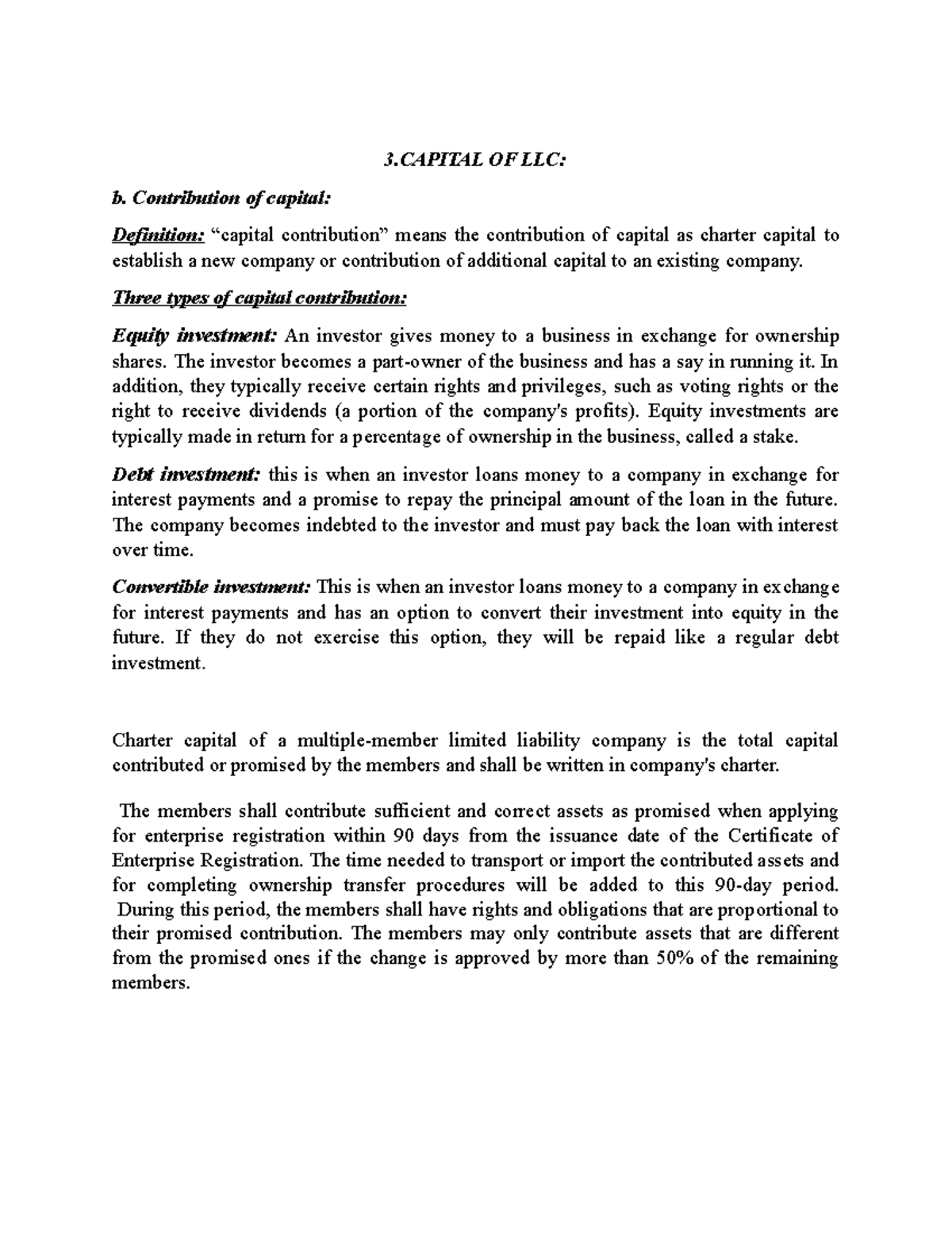 Law business - 3 OF LLC: b. Contribution of capital: Definition ...
