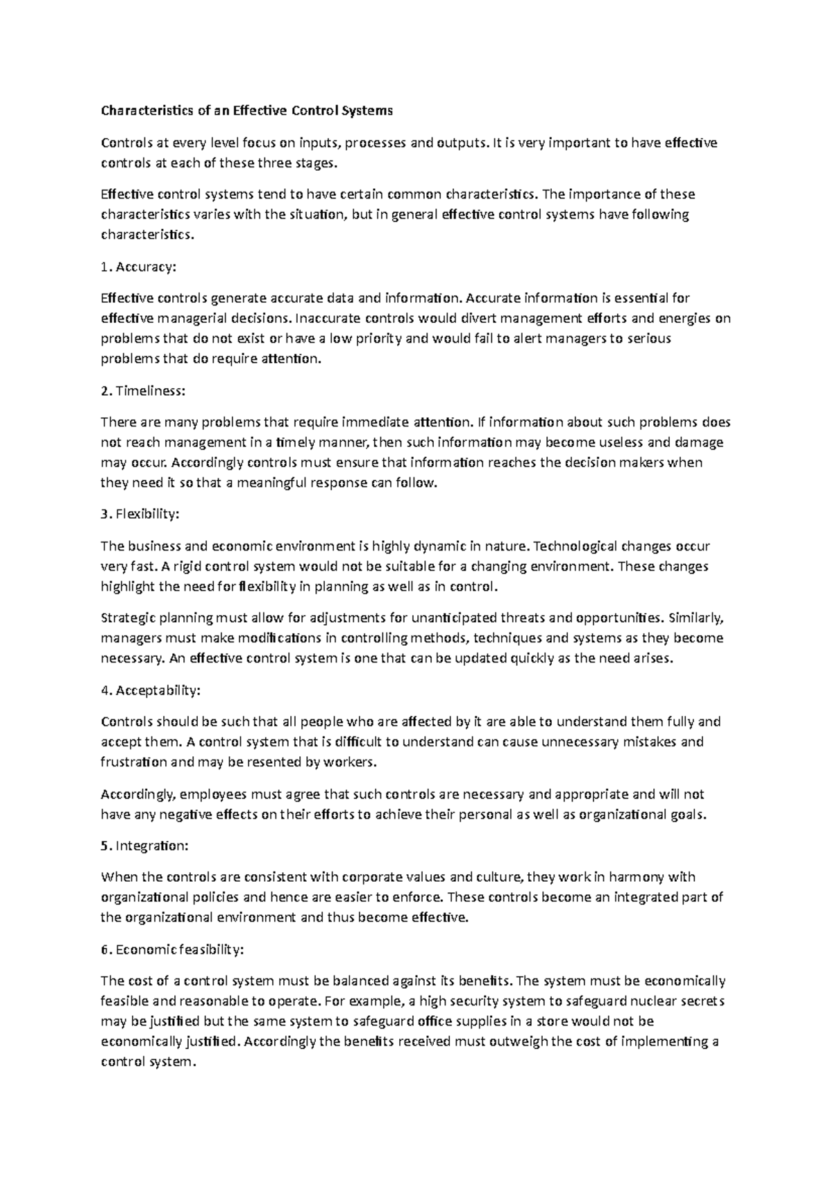 Essential Characteristics of an Effective Control System - Studocu