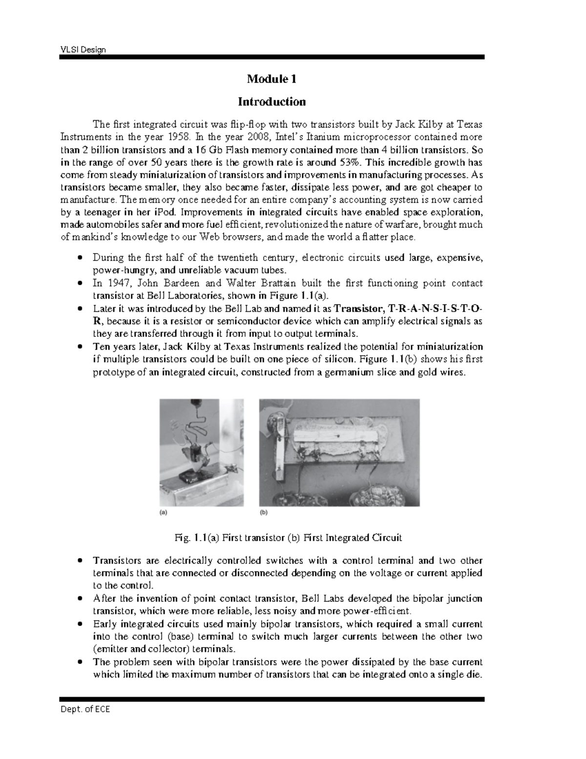VLSI Design 15EC63 Module 1: Introduction to Integrated Circuits and Transistors - Studocu