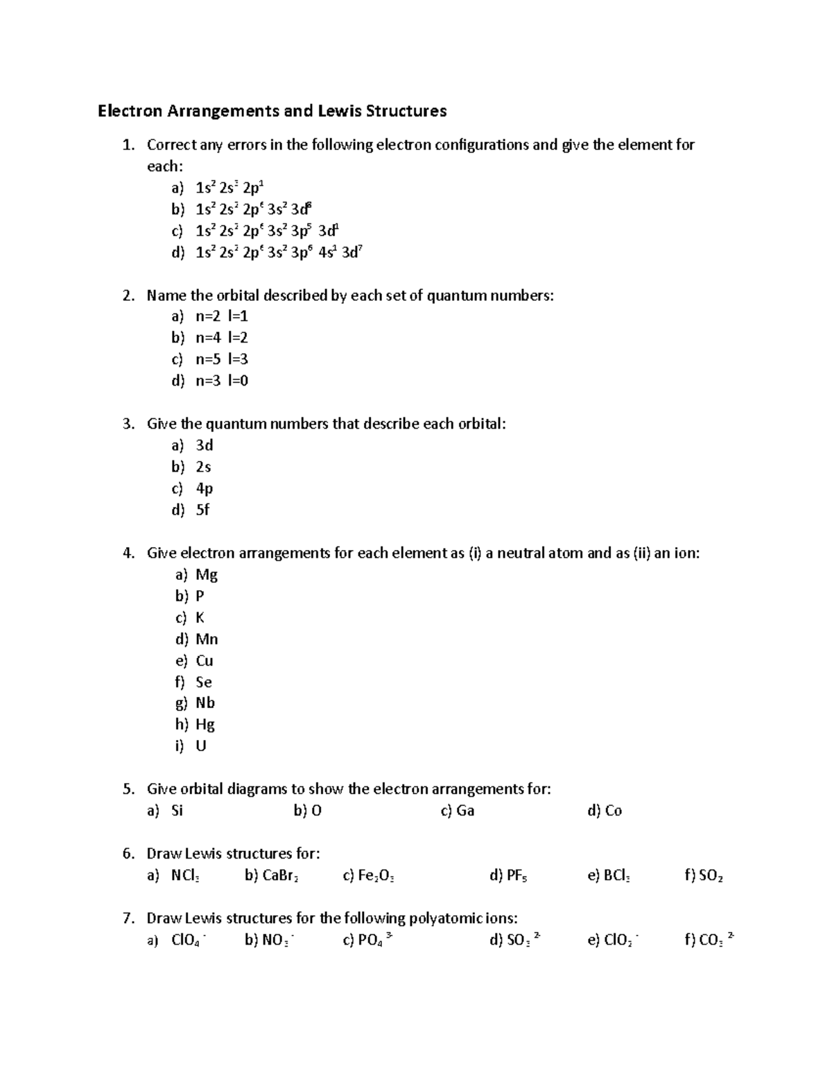 Electron Arrangements and Lewis Structures worksheet - Electron ...