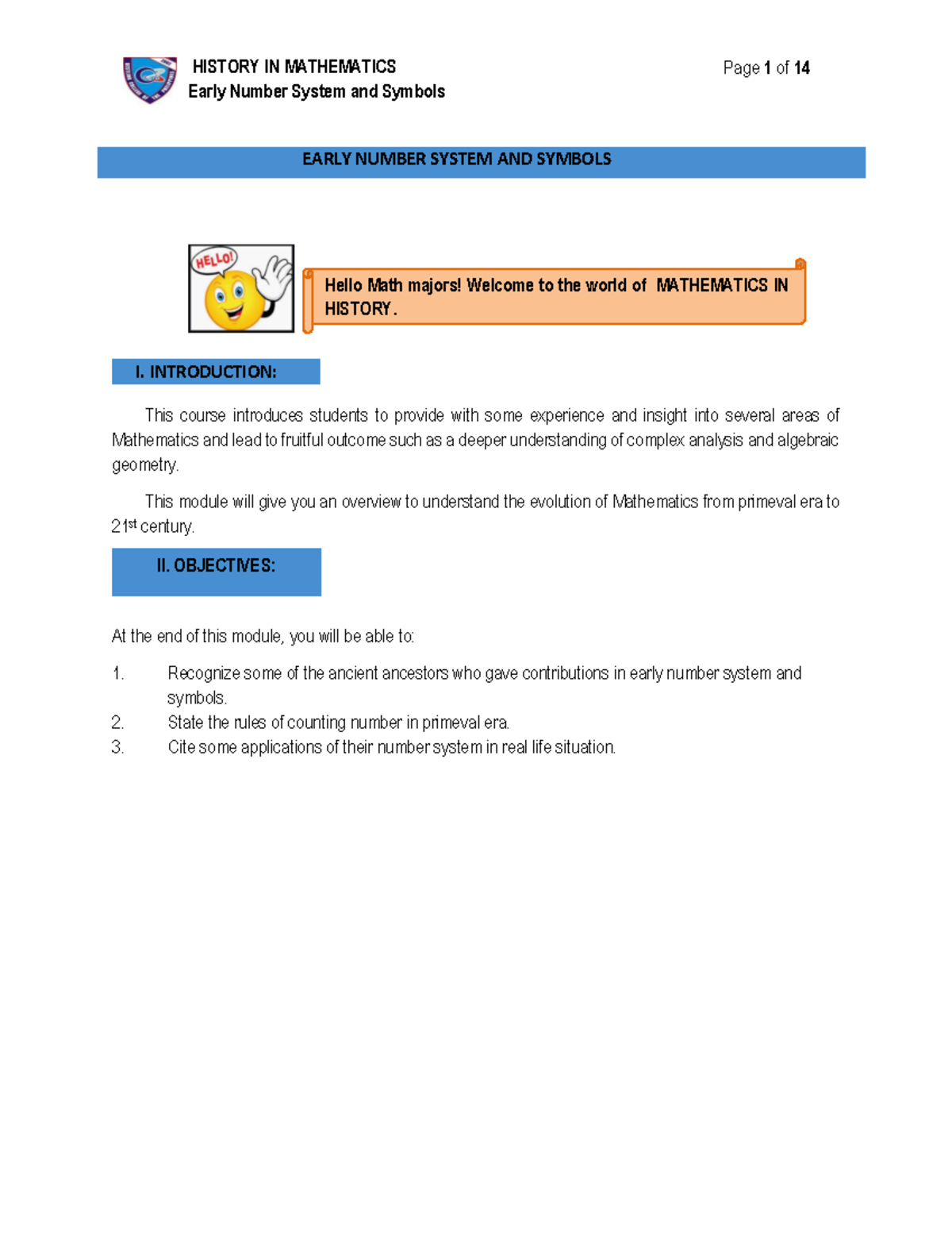MM1 - Module 2 - Evolution of Early Number Systems in History - Studocu