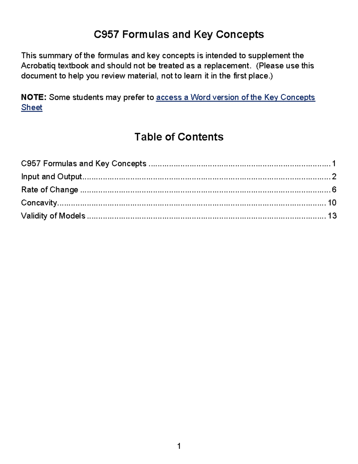 C957 - Key Formulas & Concepts Review Sheet for Acrobatiq Course - Studocu