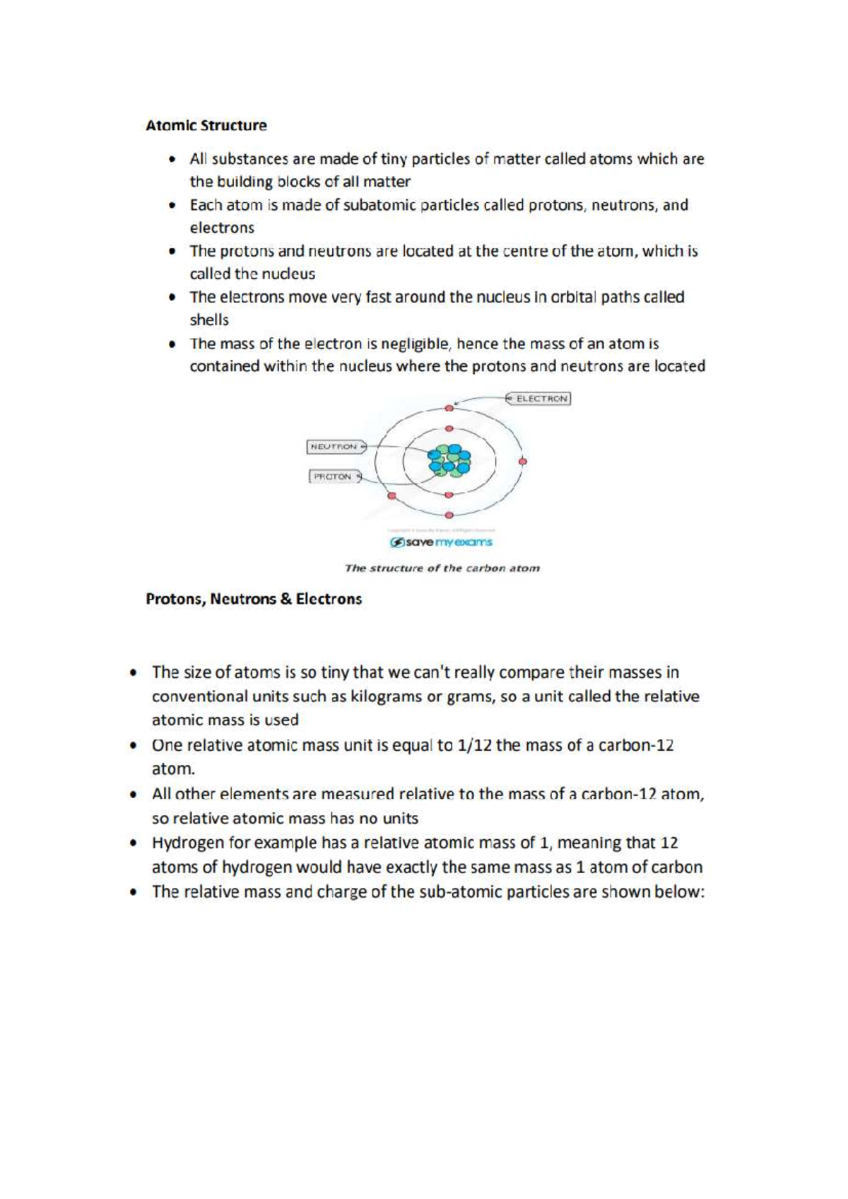 Form 1 Notes: Atomic Structure & Subatomic Particles - Studocu