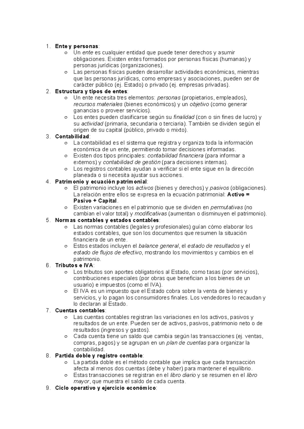 Resumen Contabilidad - Ente y personas: Un ente es cualquier entidad ...