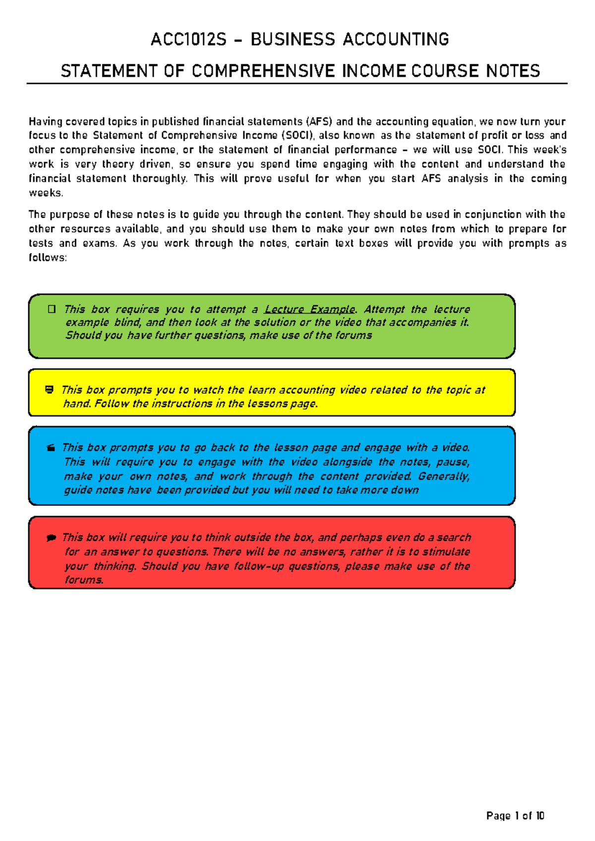 ACC1012S – Business Accounting: Comprehensive Income Notes - Studocu