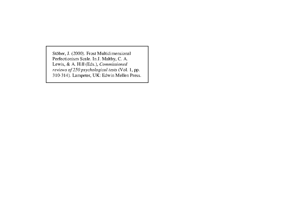 Frost Multidimensional Perfectionism Scale (FMPS) Overview and Analysis ...