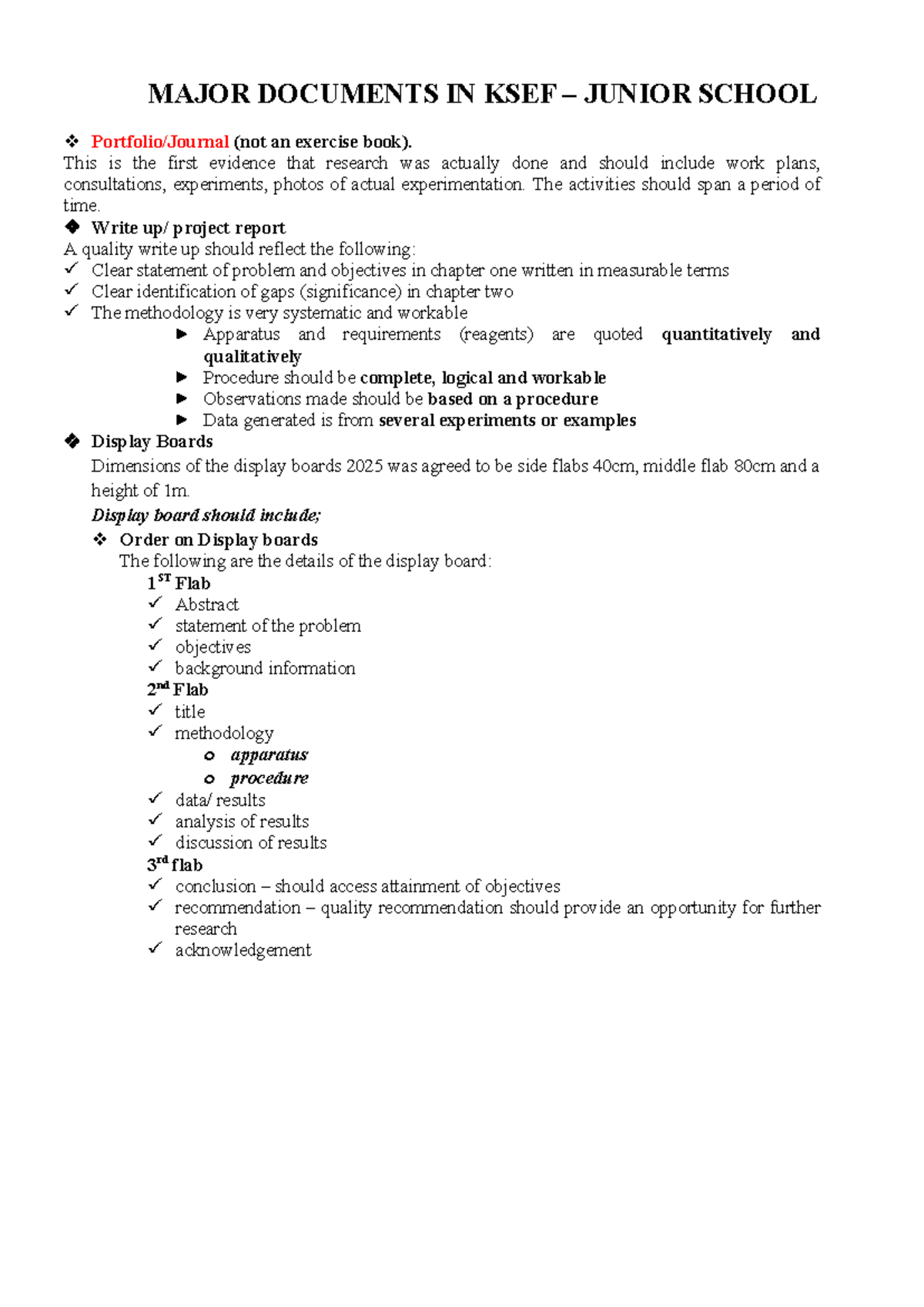 KSEF PROJECT REPORT: Major Documents and Guidelines for Junior School ...