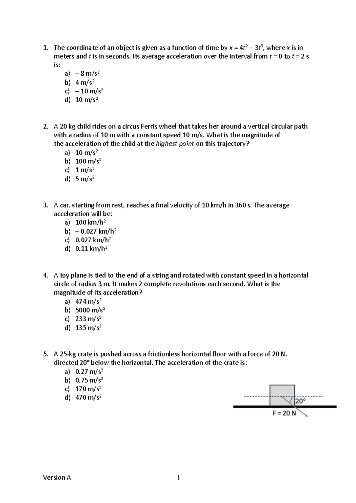 Midterm Exam - Physics: Motion and Acceleration Concepts - Studocu