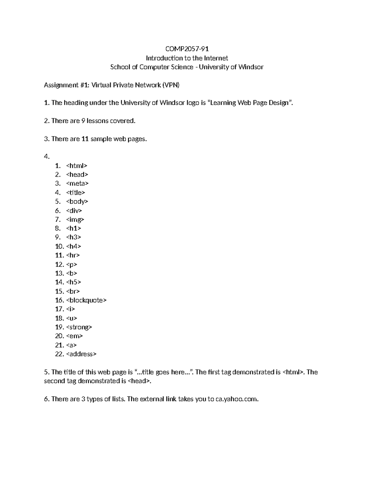Assignment 1 comp2057 - COMP2057- Introduction to the Internet School of Computer Science ...