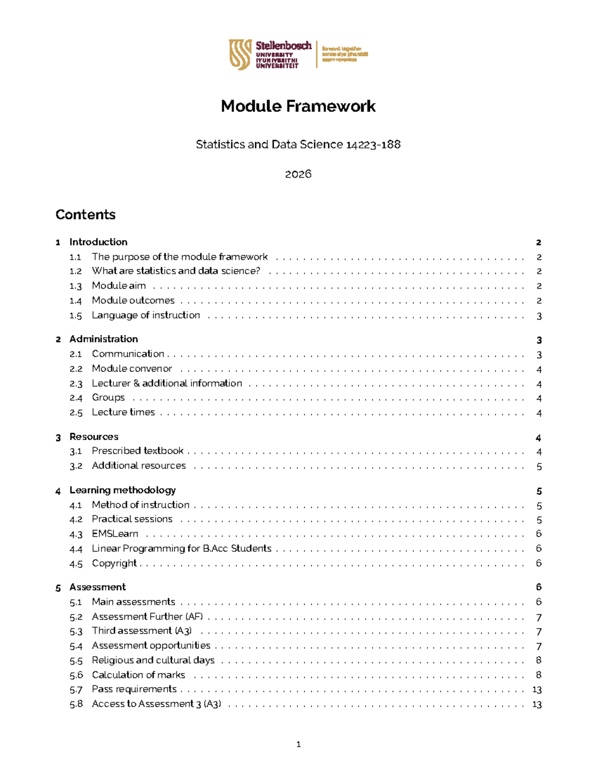 SU SDS 188 Module Framework: Statistics and Data Science 2026 - Studocu