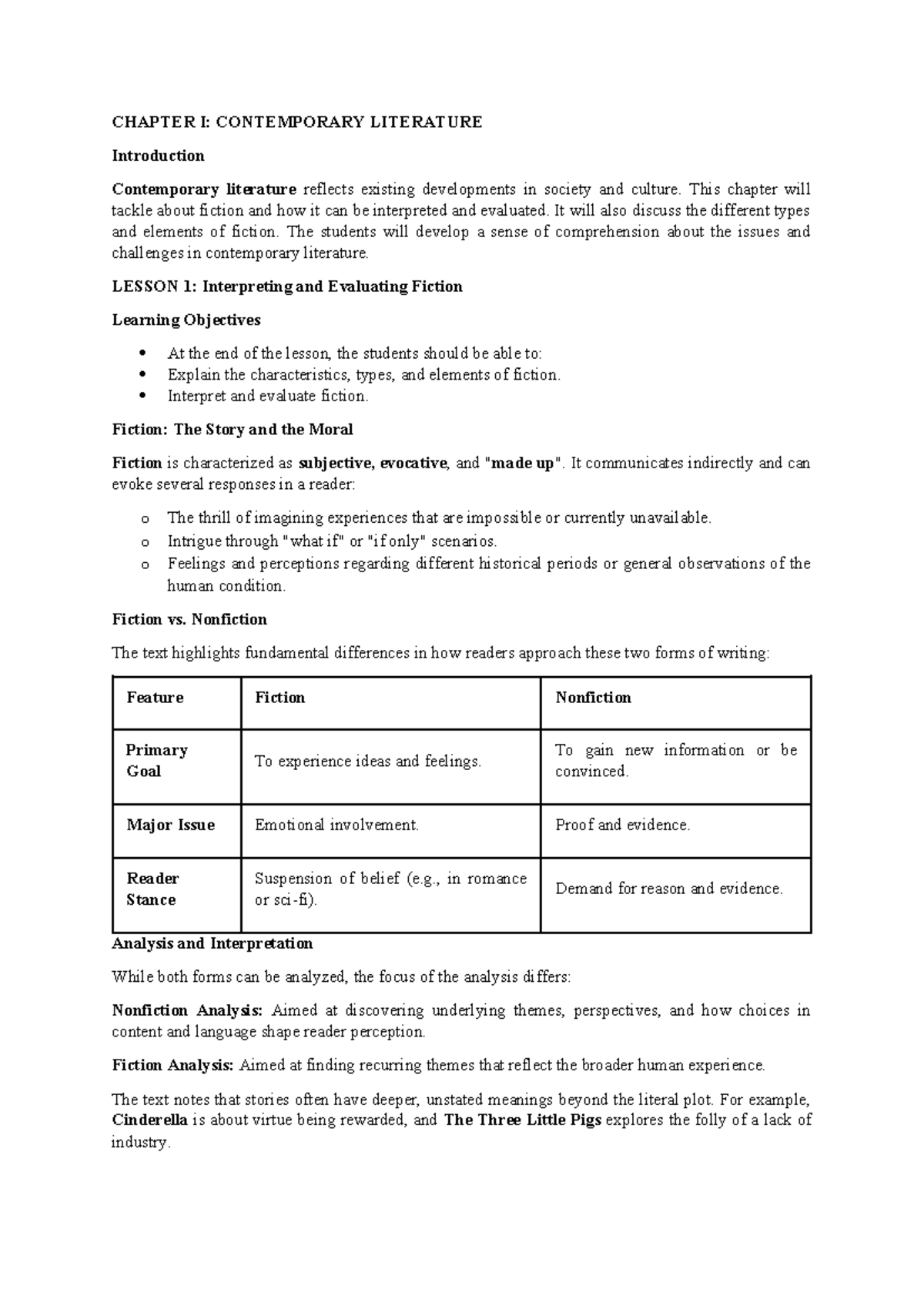 Contemporary Literature Prelim: Analyzing Fiction and Its Elements ...