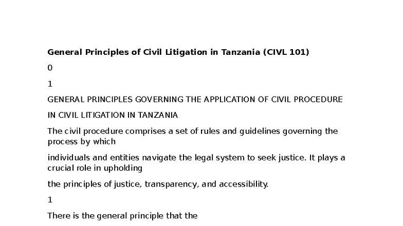General Principles of Civil Procedure in Tanzania (CIVL 101) - Studocu
