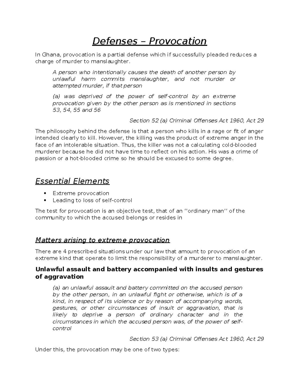 Provocation as a Partial Defense in Ghana: Legal Insights and Case ...