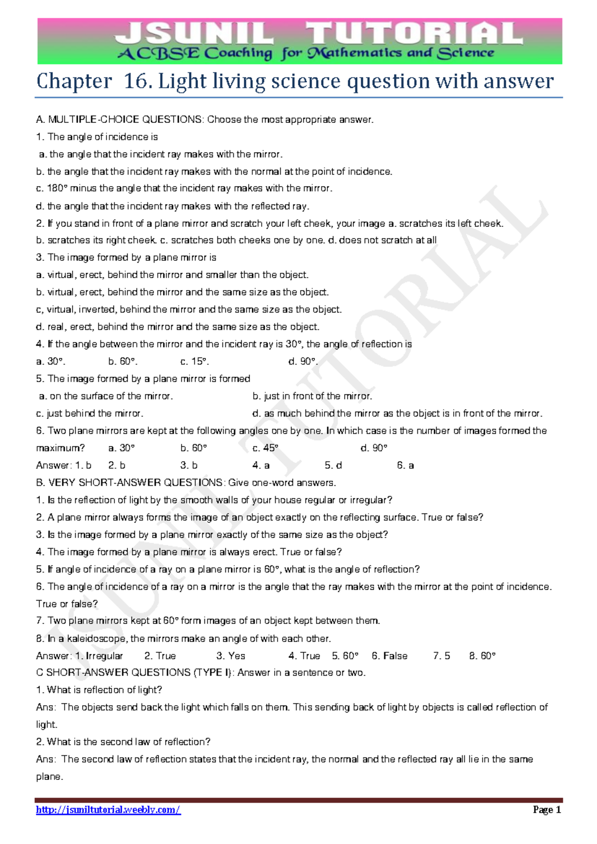 8th light reflection living science solution - Chapter 16. Light living ...