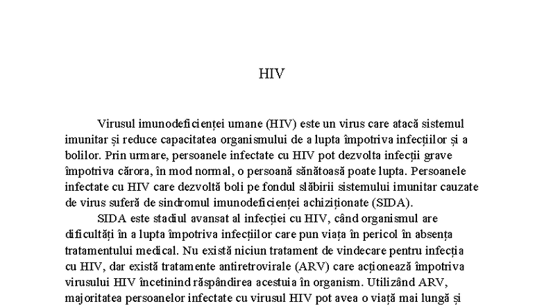 HIV - Câteva notițe despre infecția cu HIV - HIV Virusul imunodeficien ...
