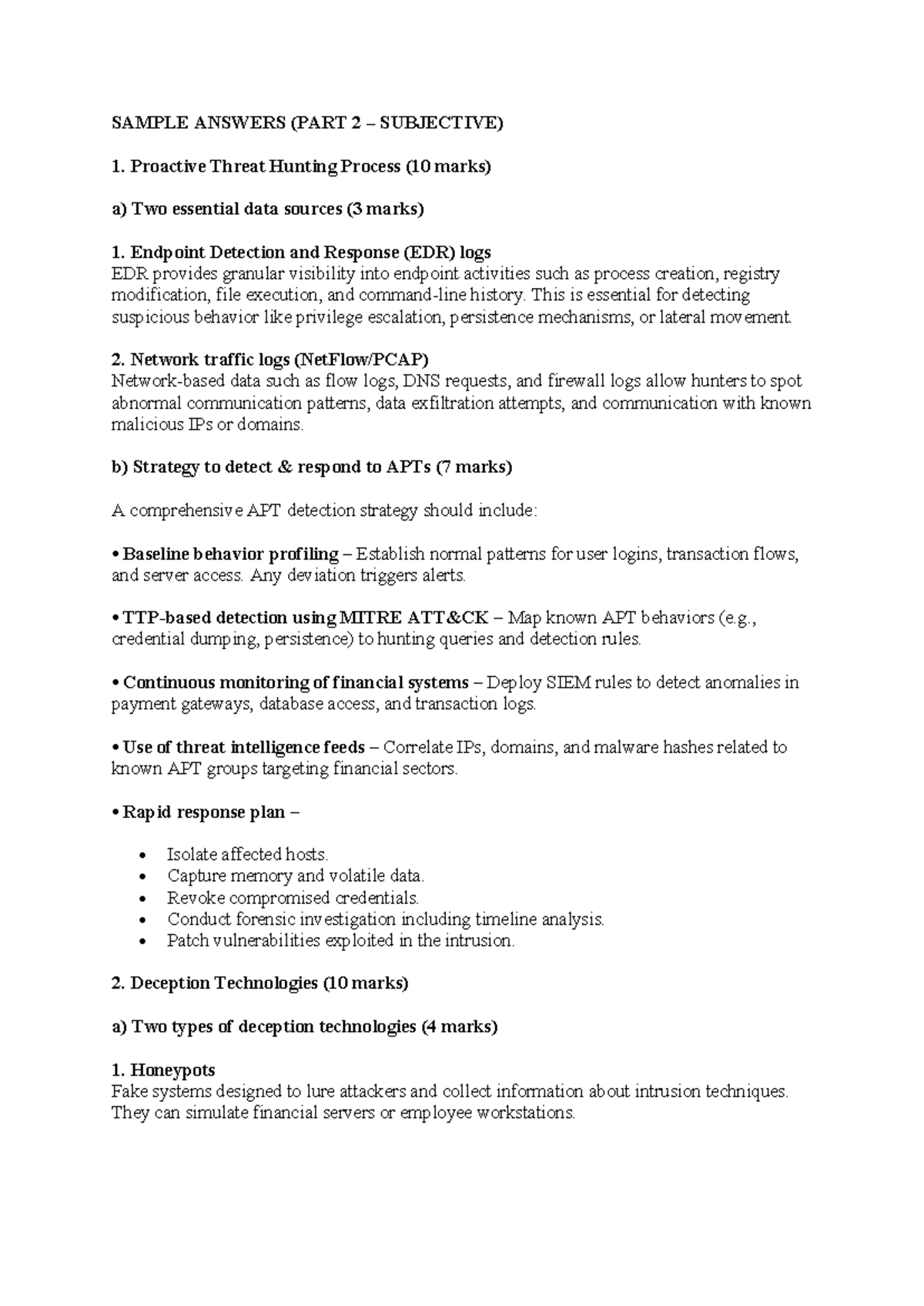 SAMPLE ANSWERS (PART 2) - Proactive Threat Hunting & Deception Tech ...