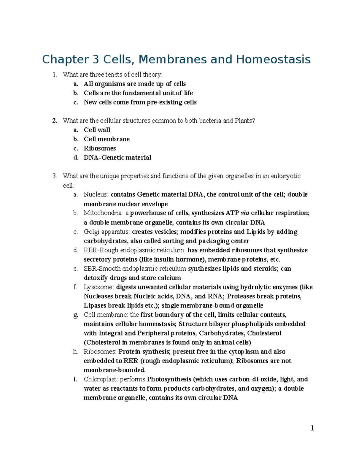 Cells, Membranes, and Homeostasis: Key Concepts (Bio 101) - Studocu