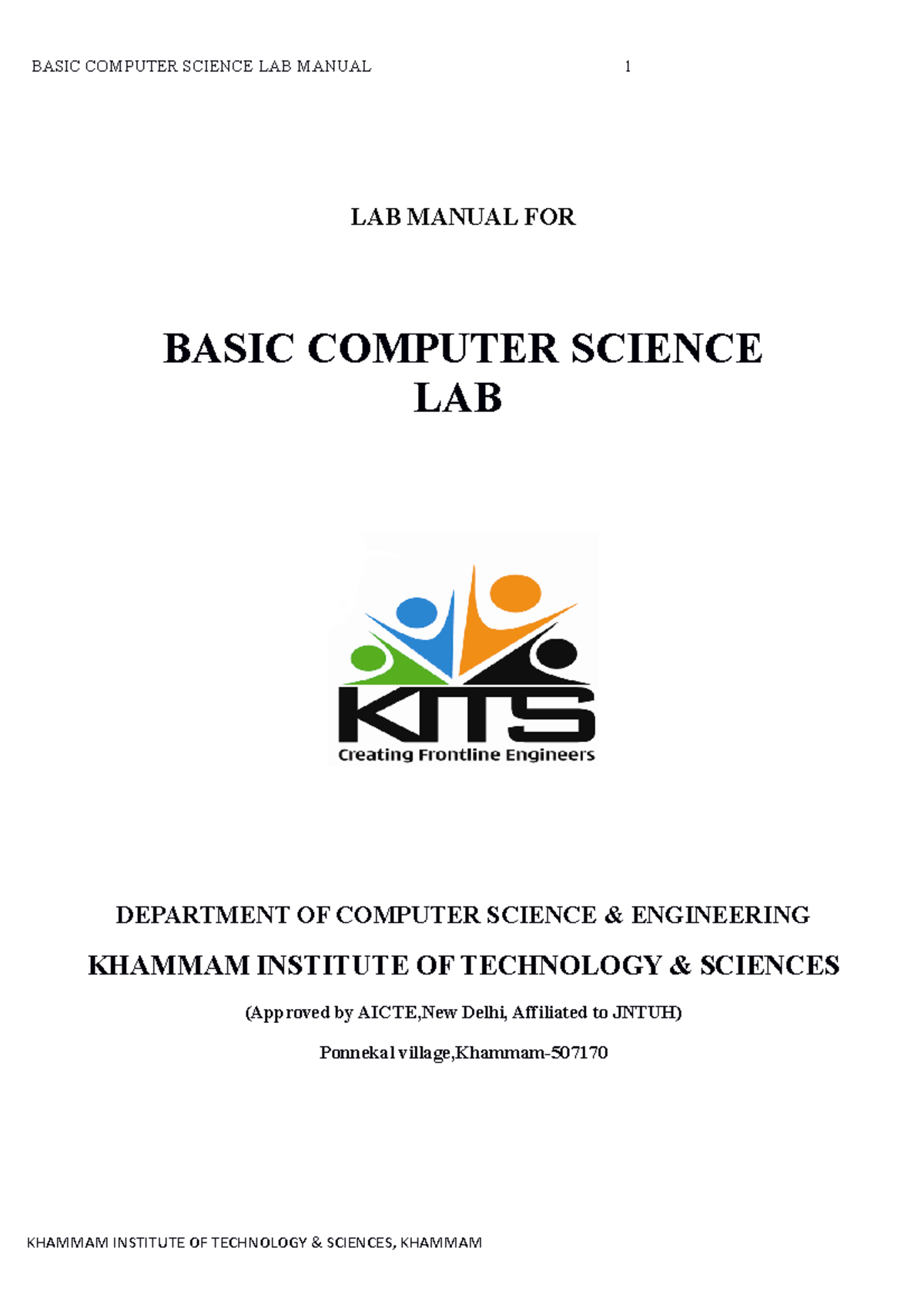 CS-110 Basic Computer Science Lab Manual: A Comprehensive Guide - Studocu
