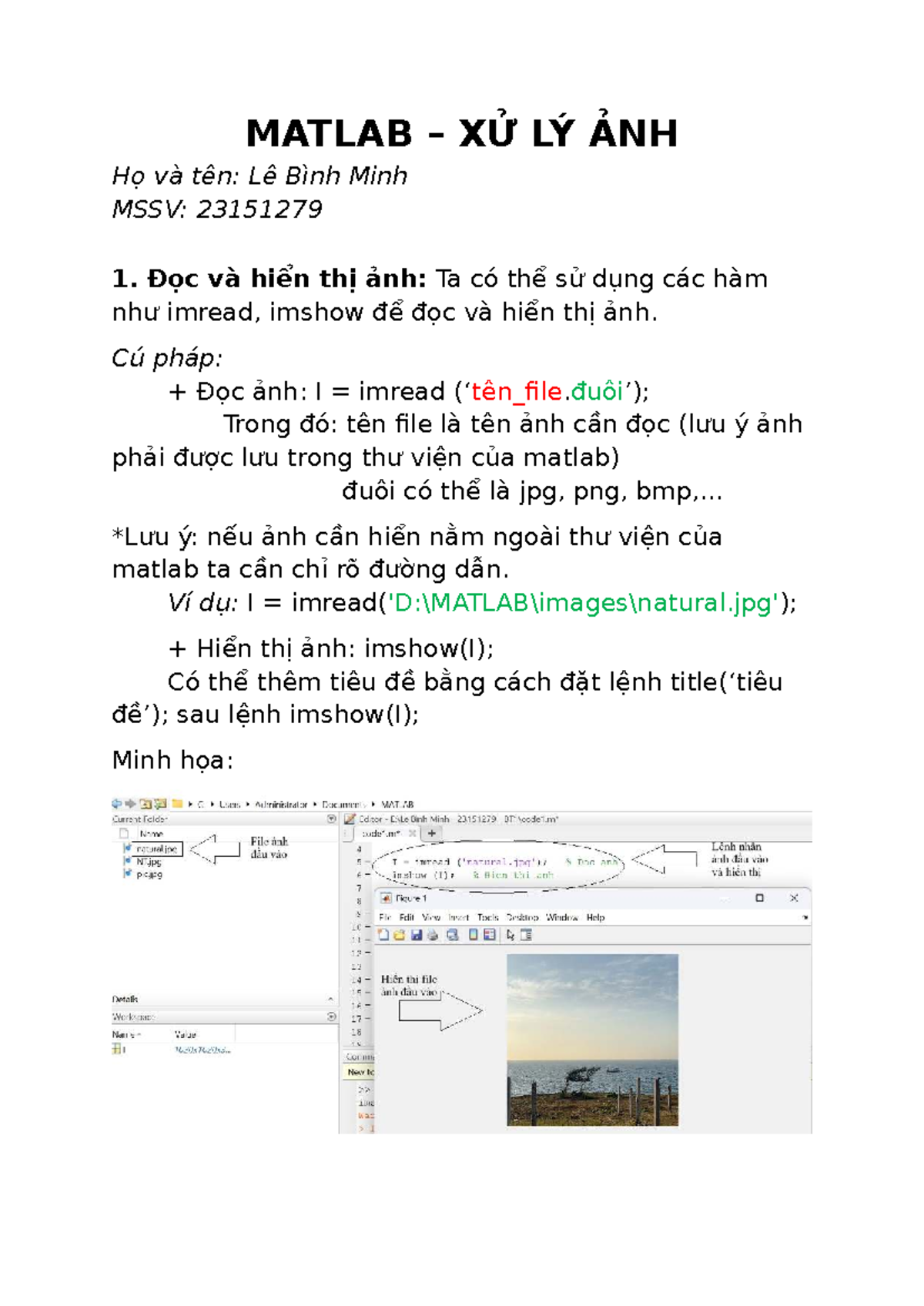 MATLAB XỬ LÝ ẢNH: Bài Tập XLA Chương 2 - Studocu