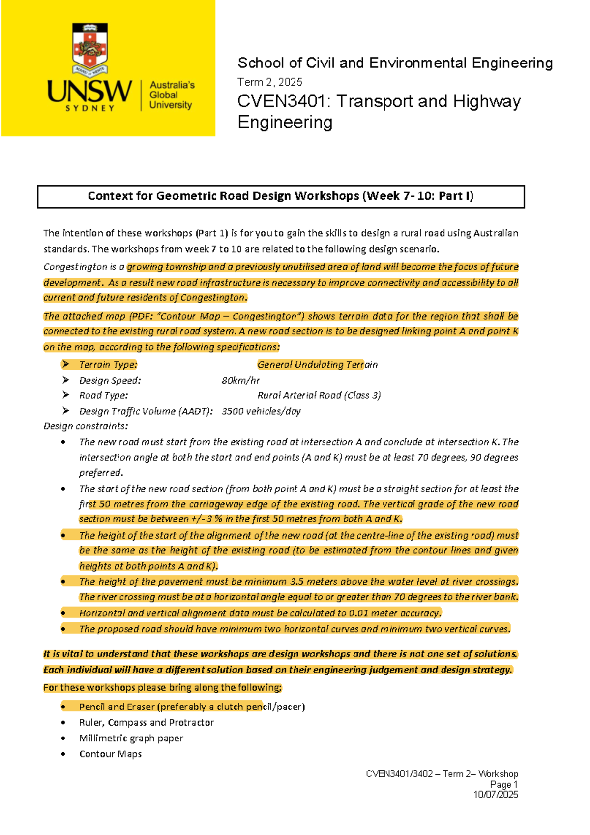 CVEN3401: Transport & Highway Engineering - Geometric Road Design ...