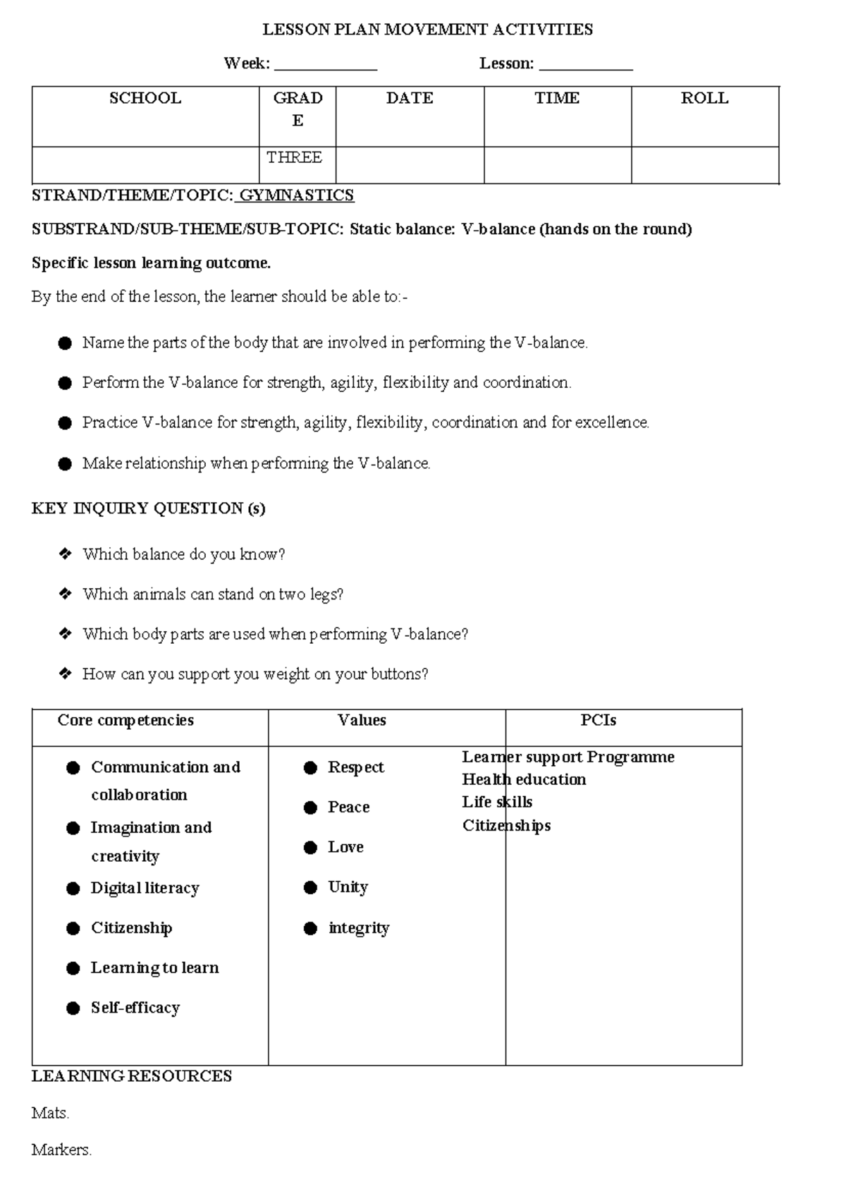 112 gymnastics lesson plans grade 3 movement activities word format ...