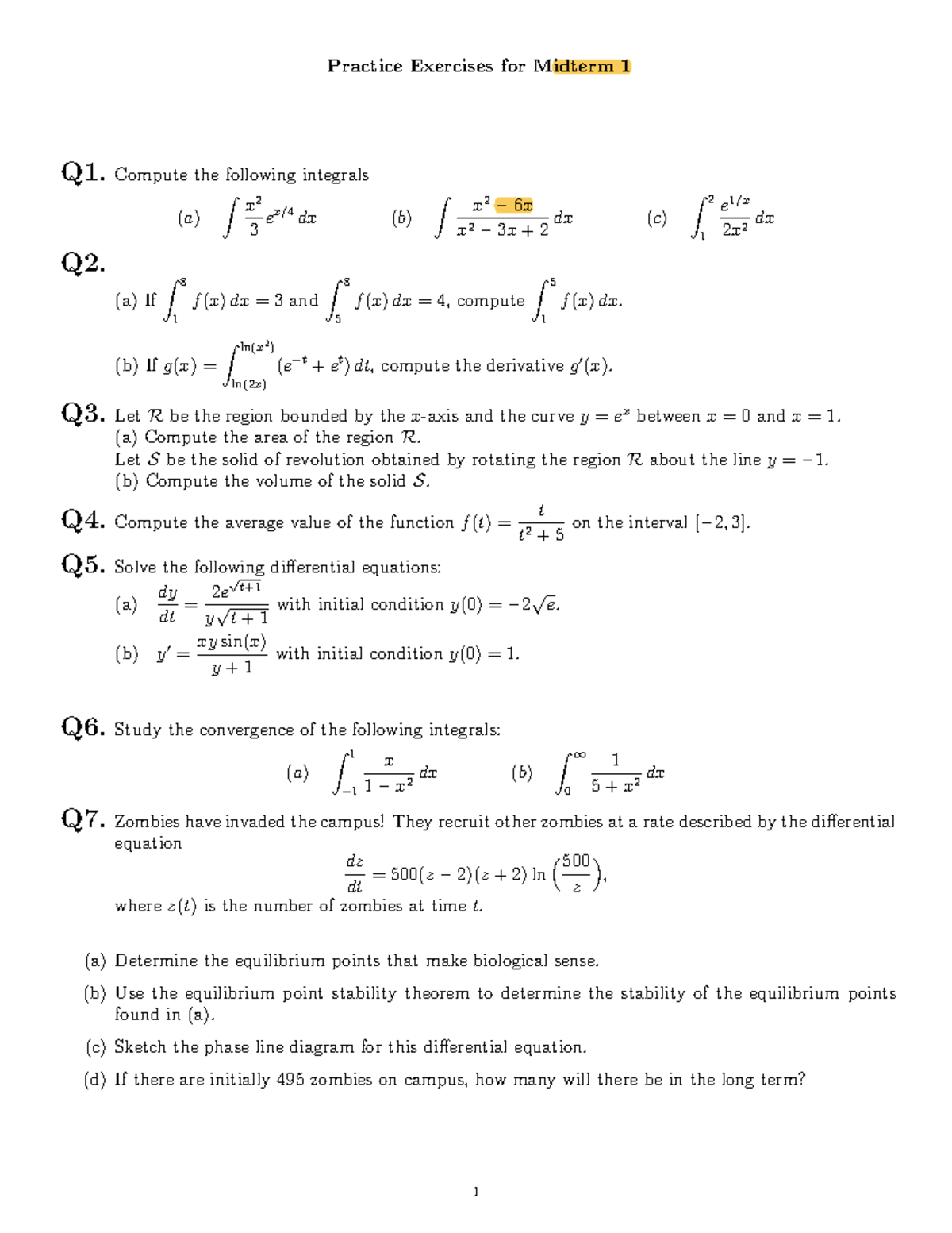 More Practice Problems for Midterm 1 in Calculus - Studocu