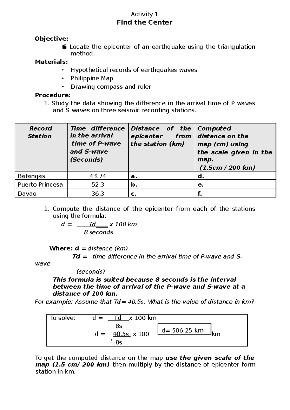 EP101: Finding the Epicenter of Earthquakes - Center Activity Guide ...