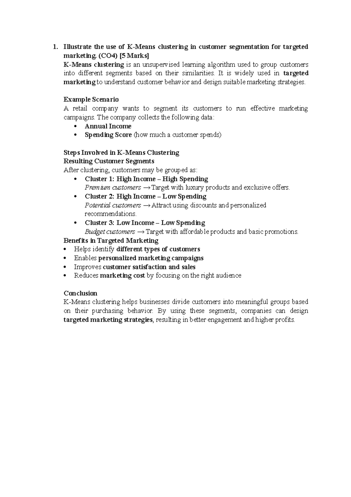 K-Means Clustering for Customer Segmentation in Marketing (CO4) - Studocu