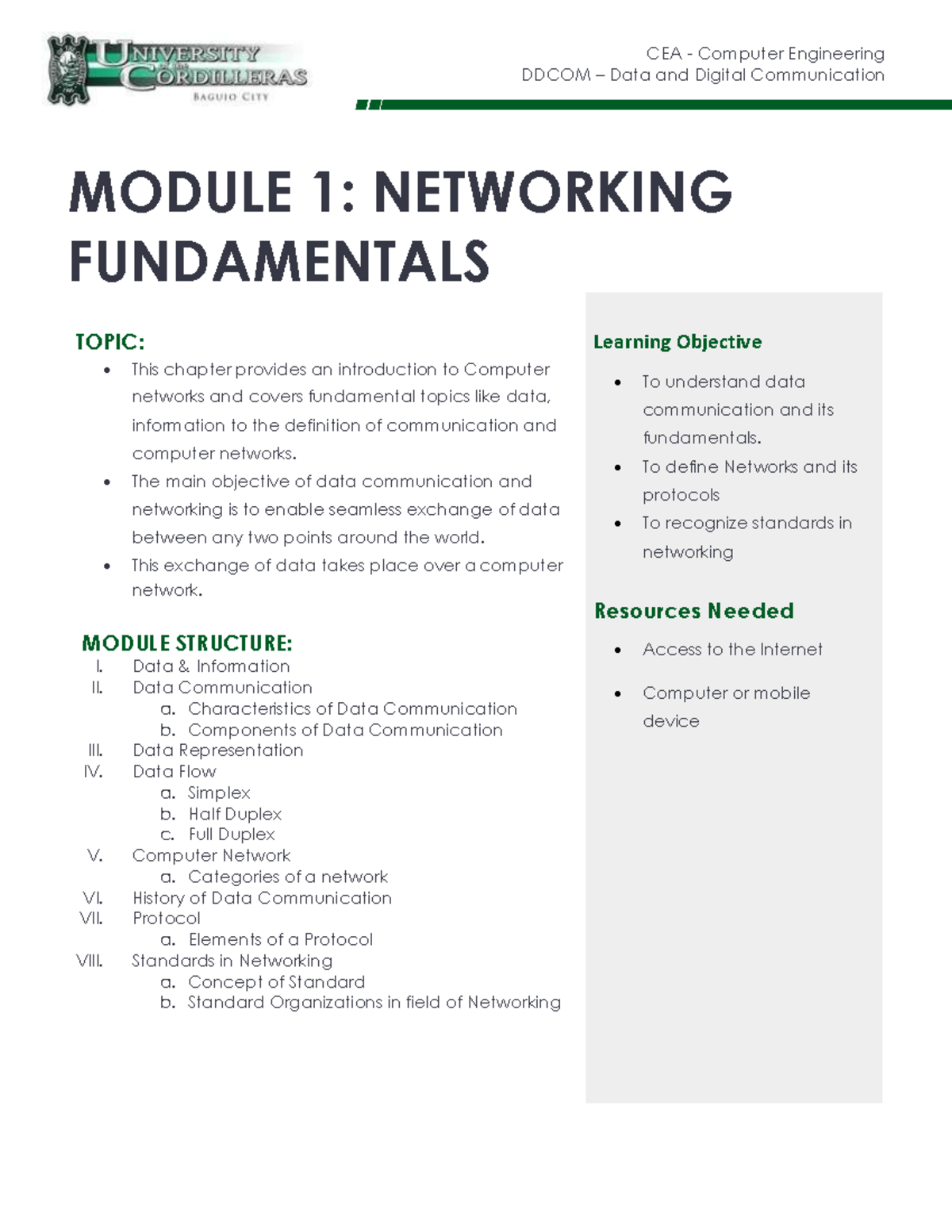 DDCOM 3 Module 1: Networking Fundamentals & Data Communication - Studocu