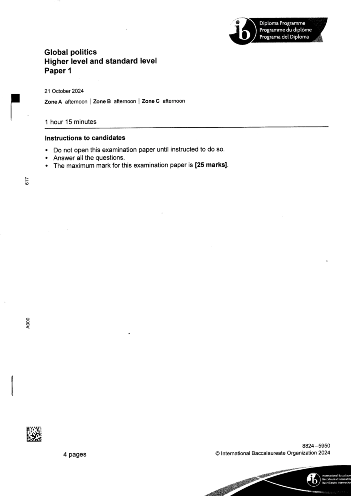 Global Politics IB Diploma HL/SL Paper 1 Exam - October 2024 - Studocu