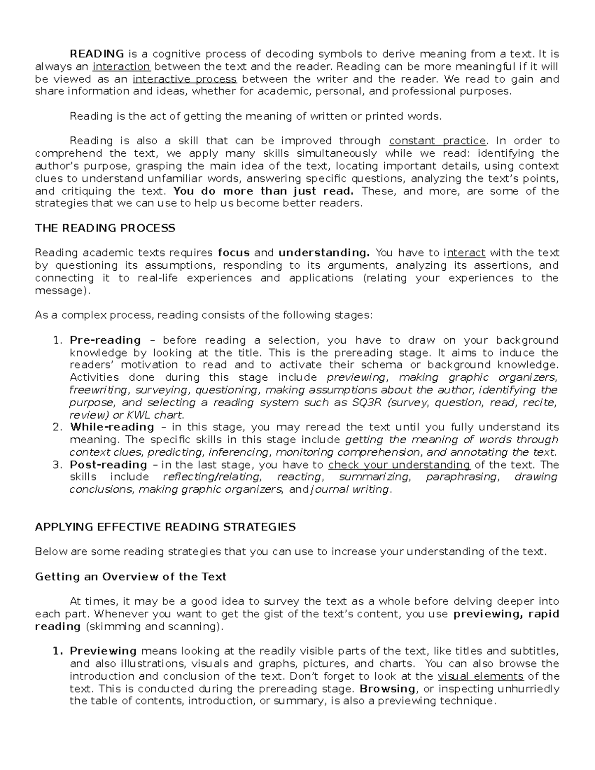 RWS Module - SHS Reading and Writing - READING is a cognitive process ...