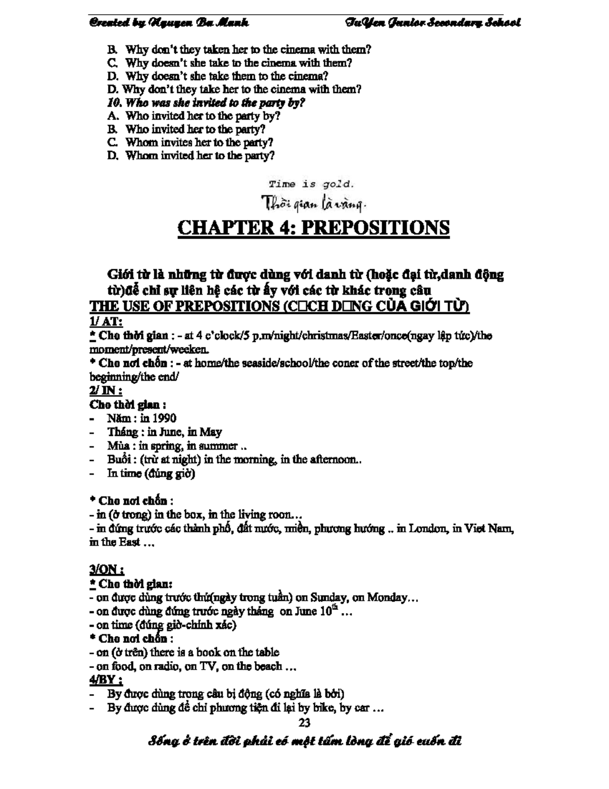 Prepositions and Adverb Clauses: A Study Guide for Junior Secondary ...