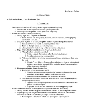 Information Privacy Law Outline - Information Privacy Law I. Themes ...