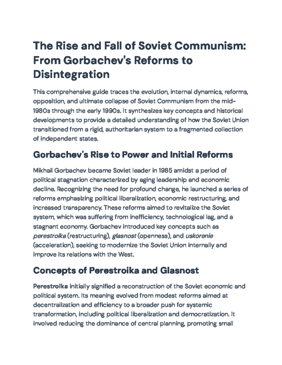 The Rise and Fall of Soviet Communism: Gorbachev's Reforms and Legacy ...