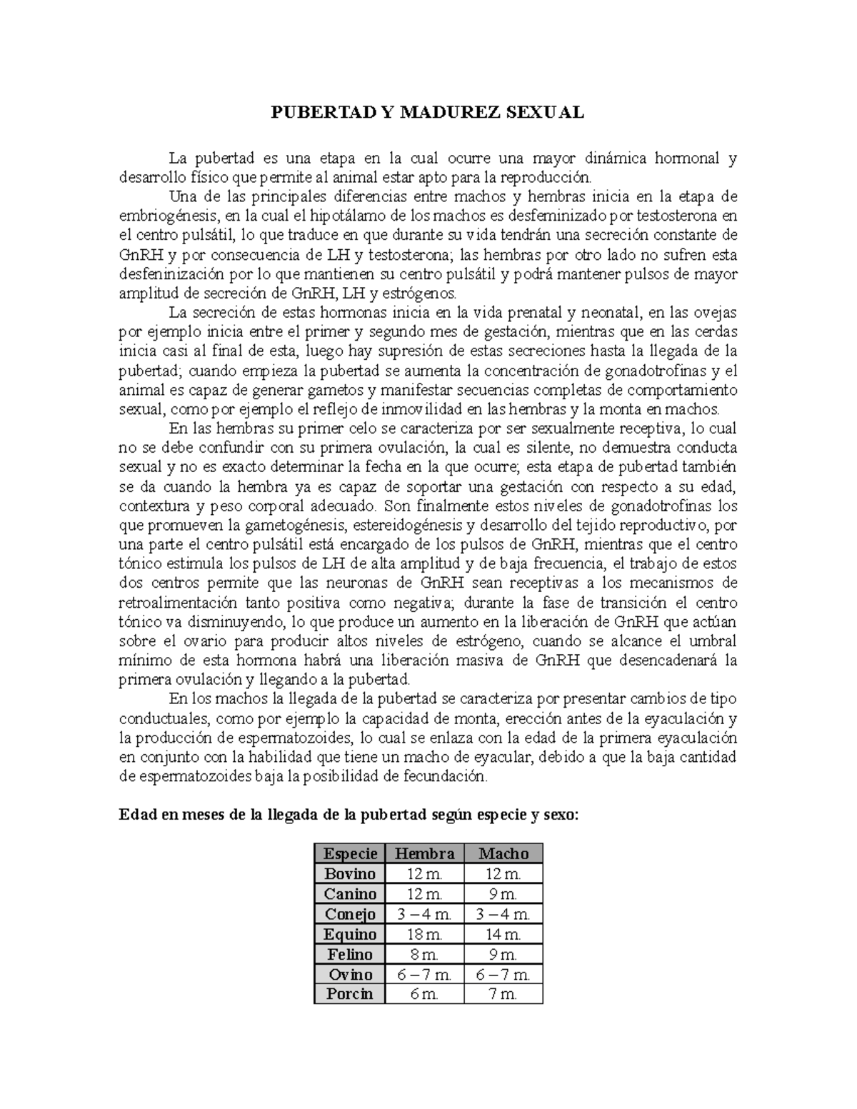 Pubertad y Madurez Sexual en Animales: Hormonas y Conductas (AGR101 ...