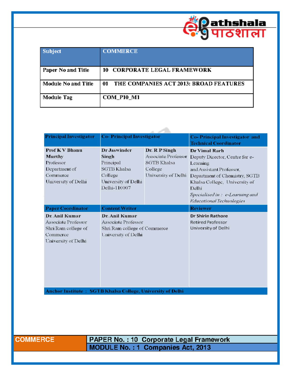 COM_P10_M1: Companies Act 2013 - Key Features & Overview - Studocu