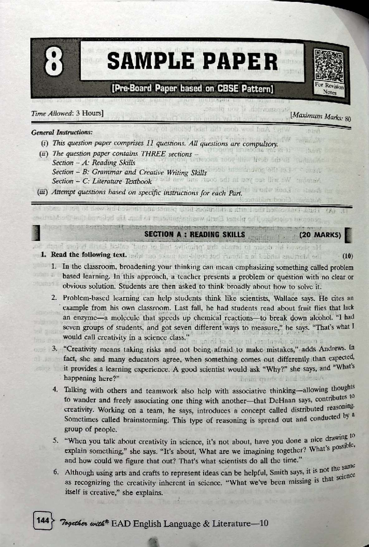 CBSE Class 10 English Language Sample Paper - Revision Guide - Studocu