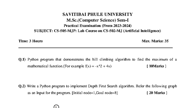 CS505-MJP-AI Practical Exam Slips: Python Programs & Algorithms - Studocu