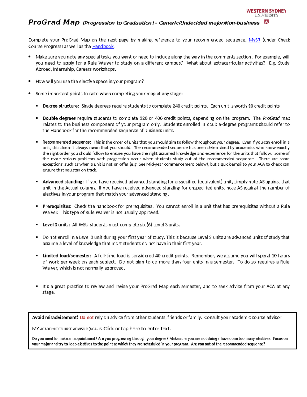 ProGrad Map for Bachelor of Business (2786) - Recommended Sequence ...