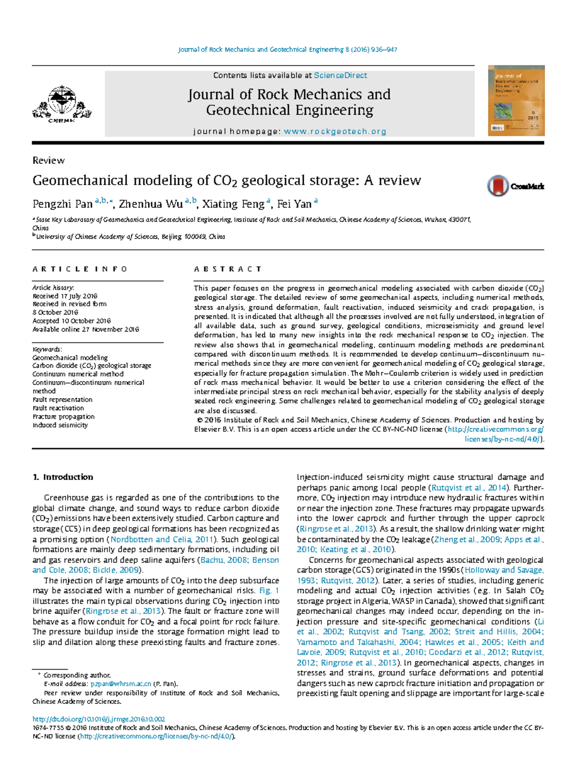 Geomechanical Modeling of CO2 Geological Storage: A Review (2016) - Studocu